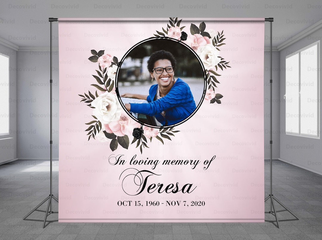 Flower Frame Funeral Backdrop Banner, in Loving Memory Of, Funeral ...