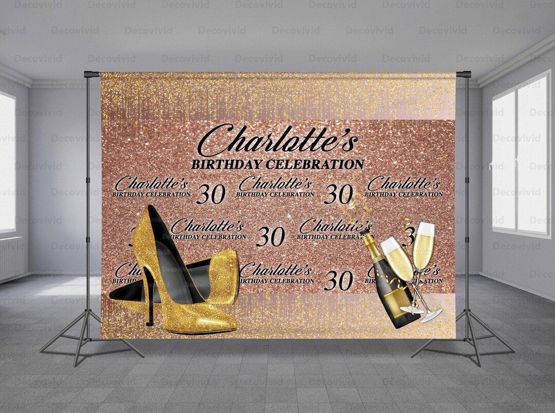 30th Birthday Backdrop, Step and Repeat, Personalized Banner, Gold ...