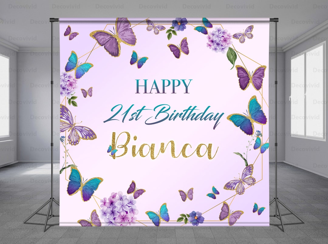 Butterfly Birthday Backdrop, Purple Pink, Lavender Gold, Turquoise ...