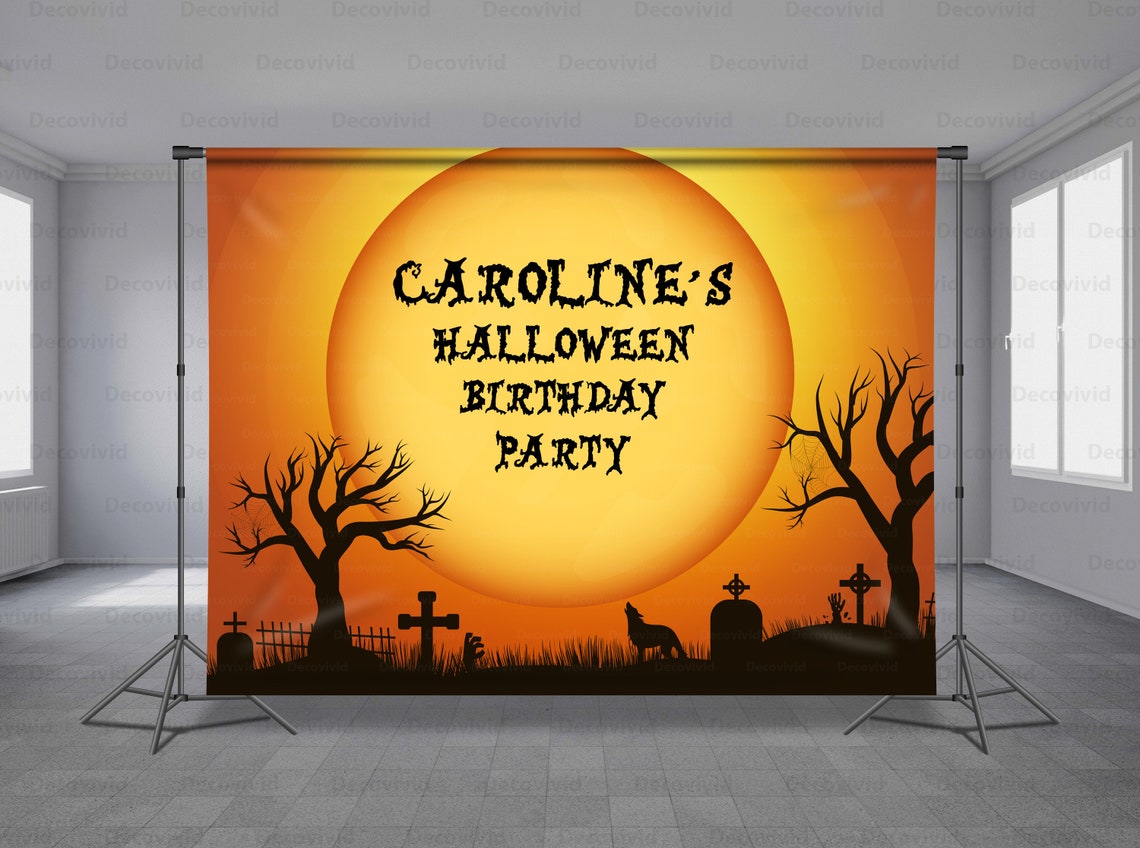 Halloween Party Backdrop Cemetery Background Big Moon - Etsy