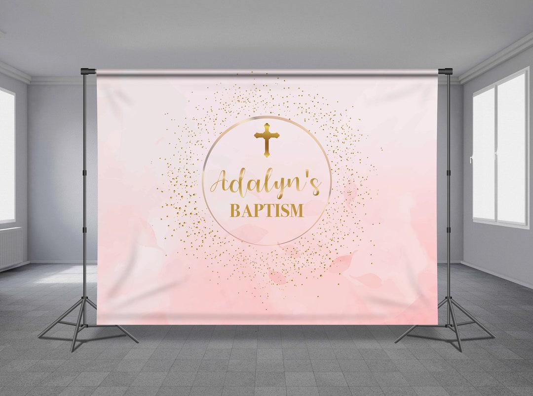 Gold Sparkle Baptism Christening Backdrop, Holy Theme, Pink Background ...