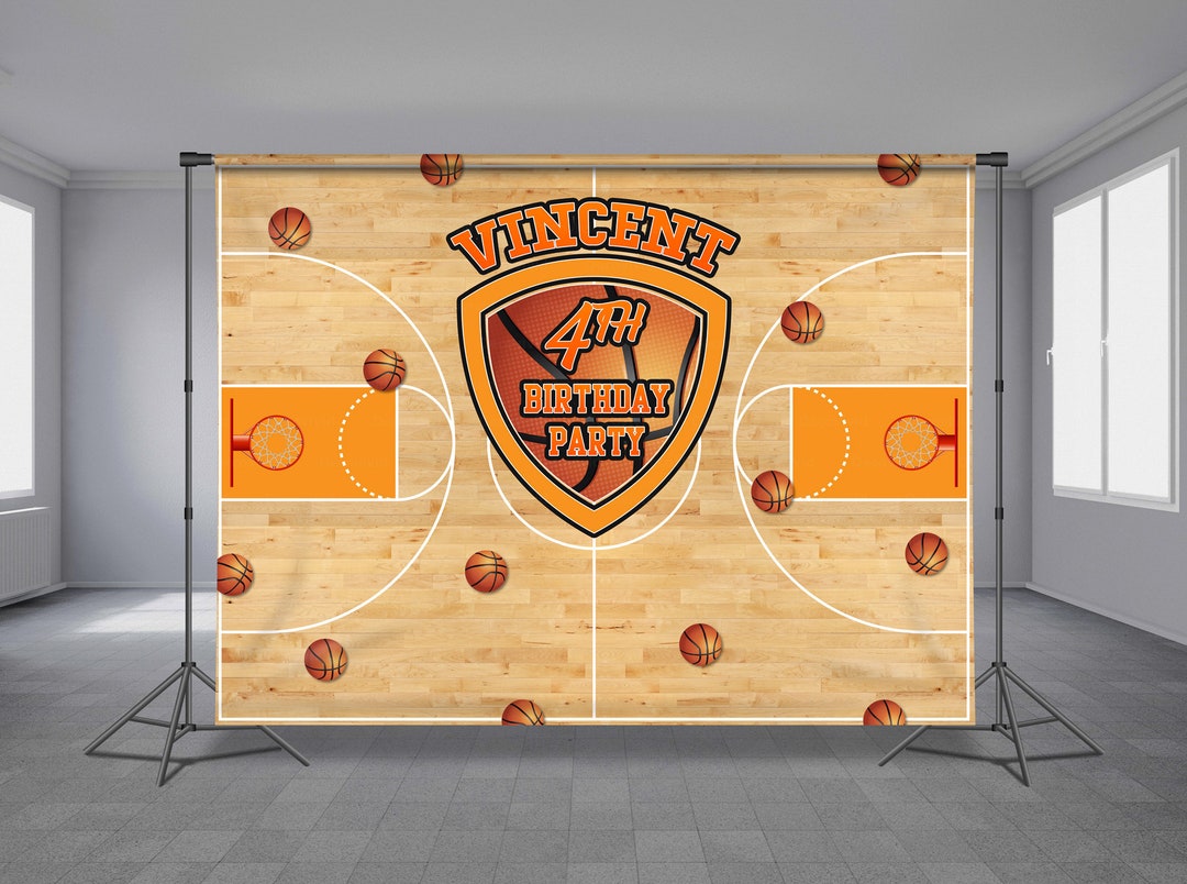 Basketball Field Birthday Backdrop, Editable Background, Sport Theme ...
