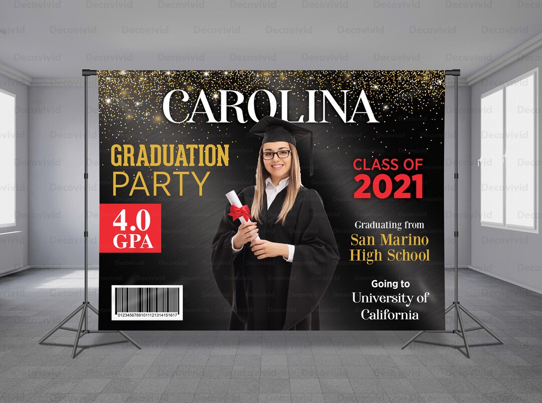 Graduation Magazine Cover Backdrop, Add Your Photo, Custom Design ...