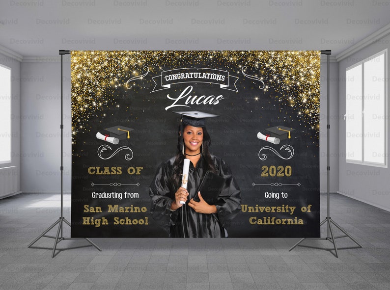 Sparkle Graduation Party Backdrop, Add Your Photo, Chalkboard ...