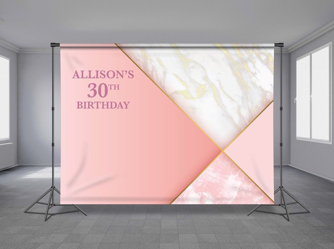 Luxury Pink Marbel, Backdrop Banner, Gold Frame, Birthday Party, Any ...