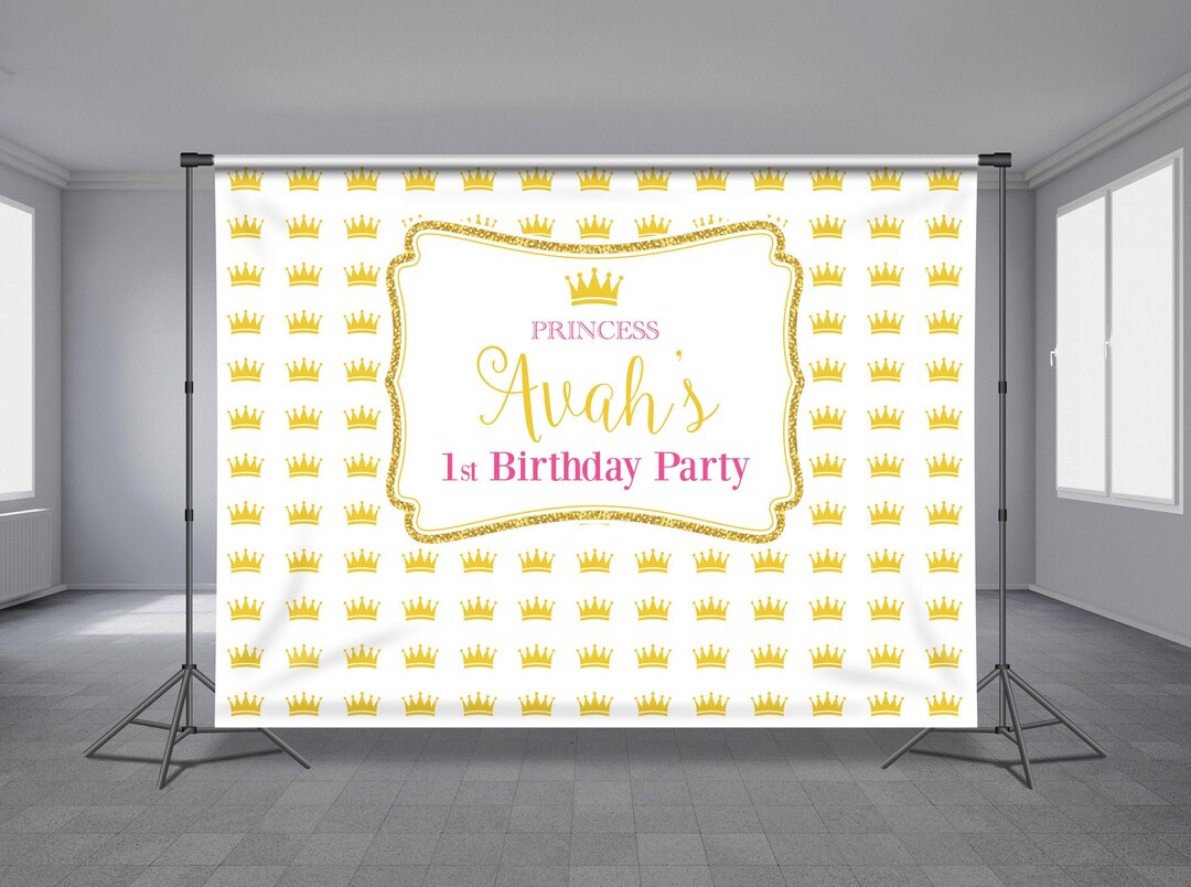 Gold Luxury Princess, Birthday Backdrop, Gold Crown and Frame, Princess ...