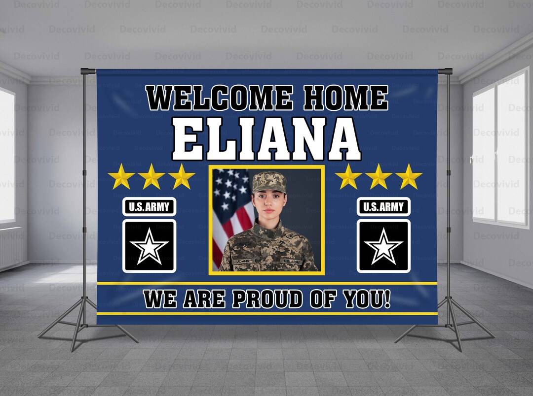 Welcome Home Backdrop, US Army, Add Your Photo, United States Blue Gold ...