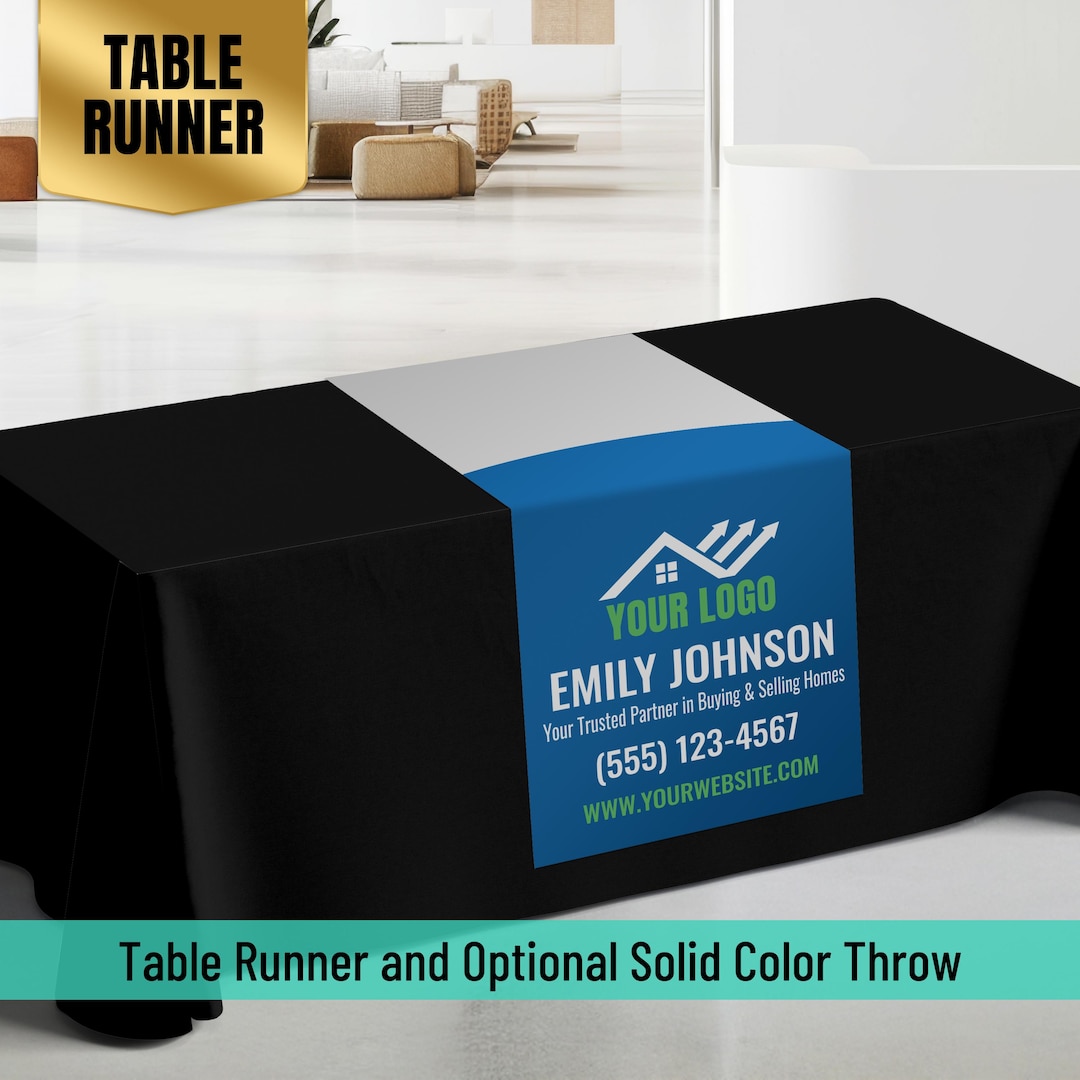 Custom Table Runner With Optional Solid Color Table Throw – Perfect for Trade Shows, Farmers ...
