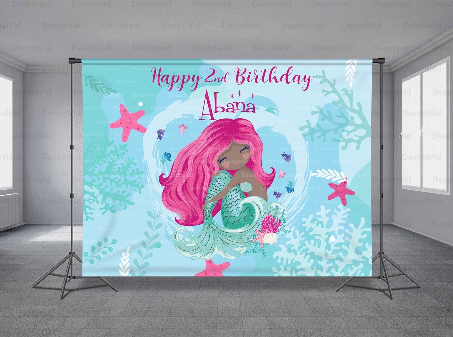 Cute Little Mermaid Birthday Backdrop Personalized Banner - Etsy