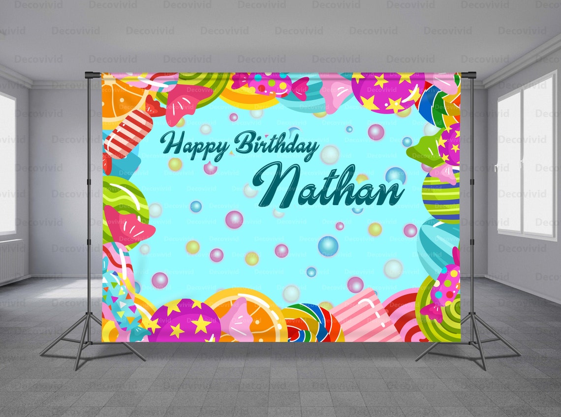 Candy Birthday Backdrop Blue Candys Party Decoration Baby - Etsy
