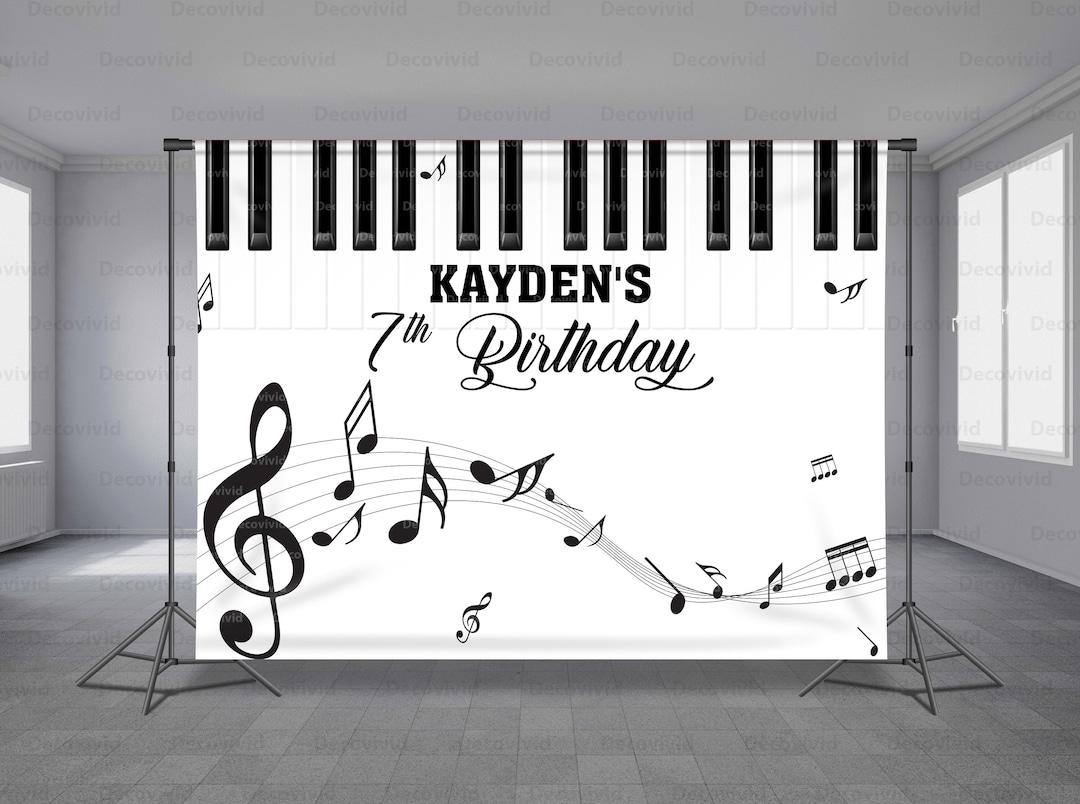 Piano Birthday Backdrop, Musical Theme, Music Note Background, Music ...
