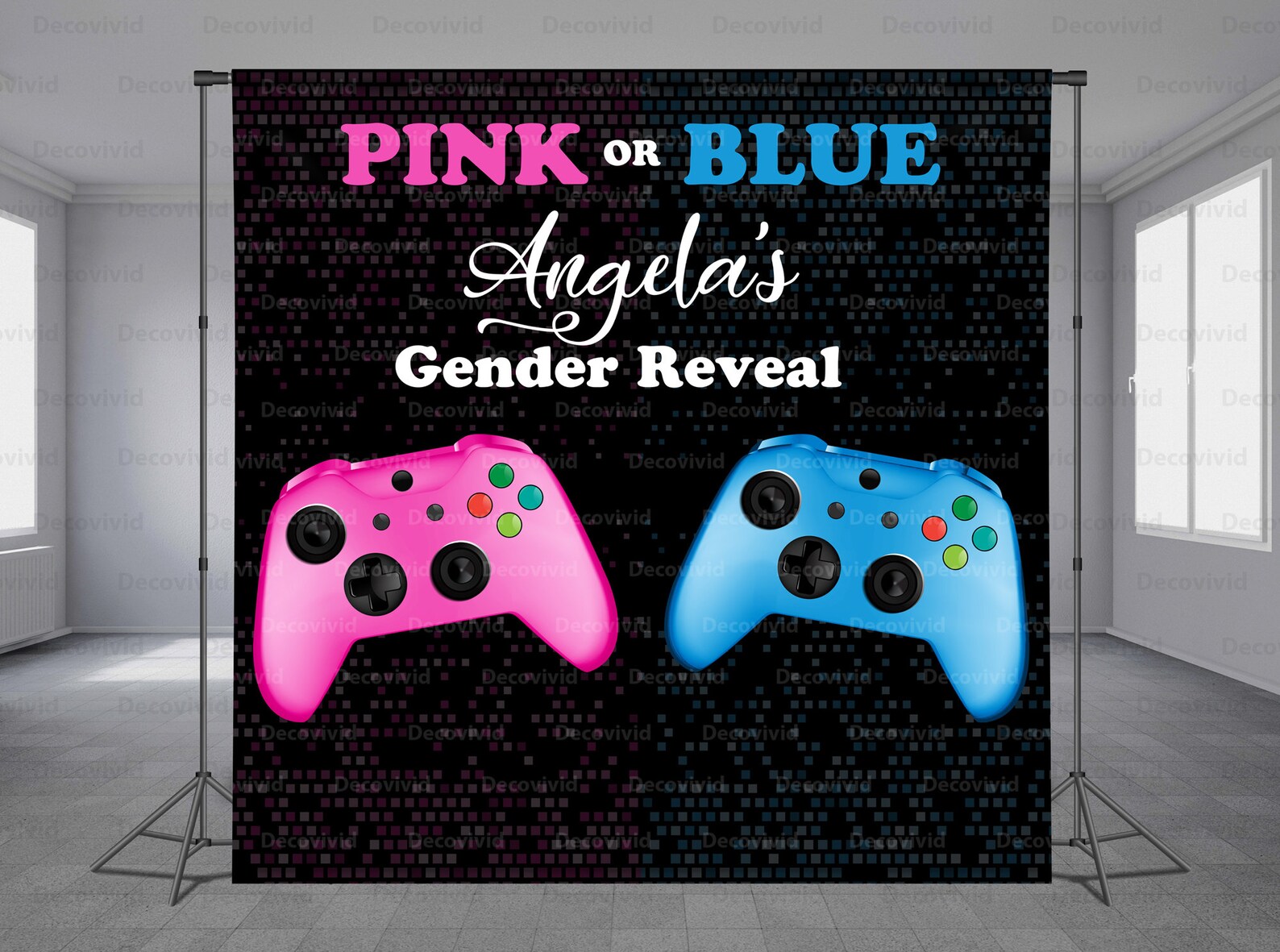 Pink and Blue Video Game Controller Gender Reveal, Party Backdrop, Boy ...