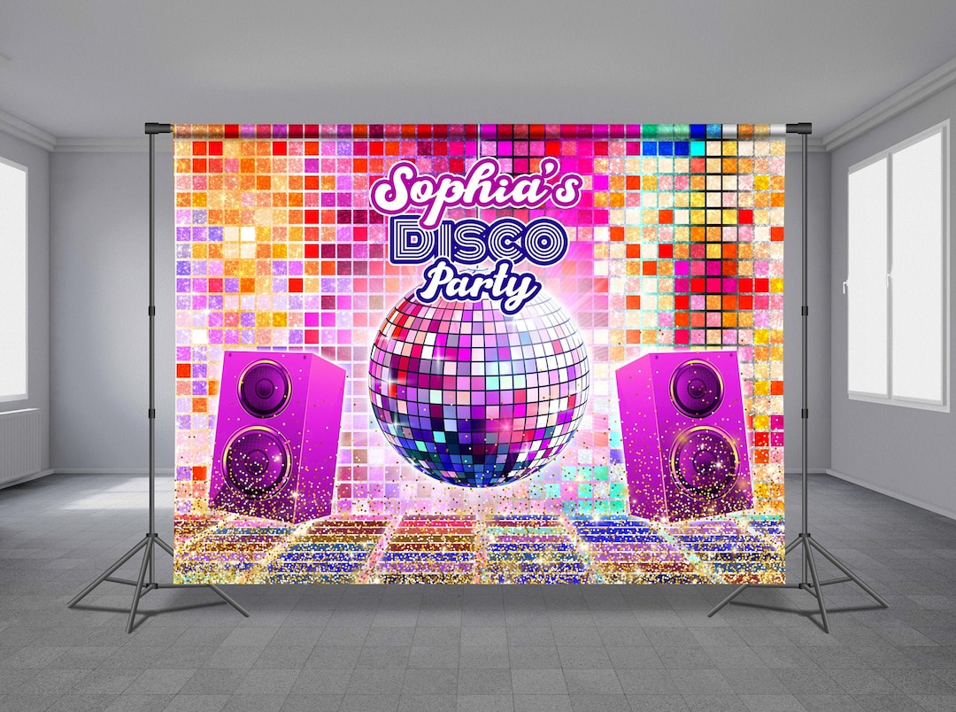 Pink 70's Disco Ball Birthday Backdrop, 70s Speaker, Boogie Theme ...