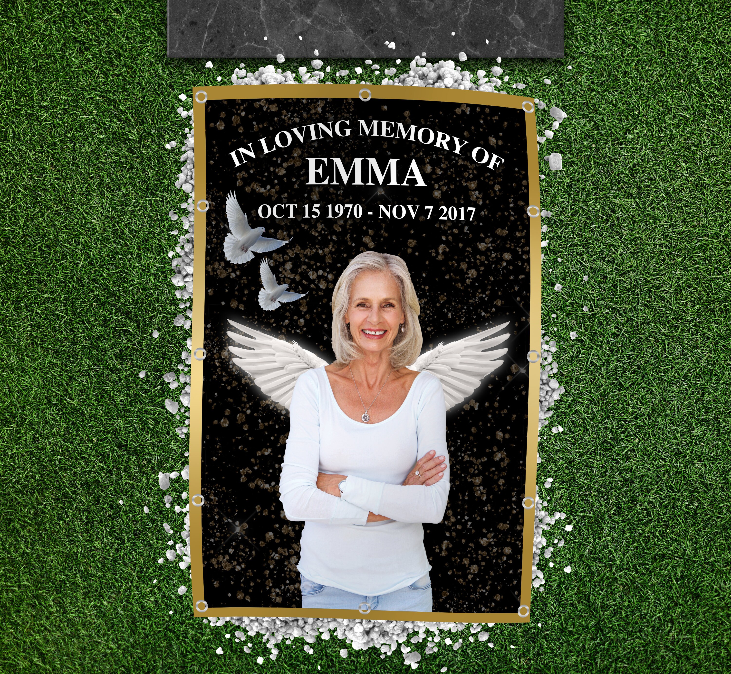 Funeral Grave Blanket, Memorial Grave Banner, Black Gold Frame, in ...
