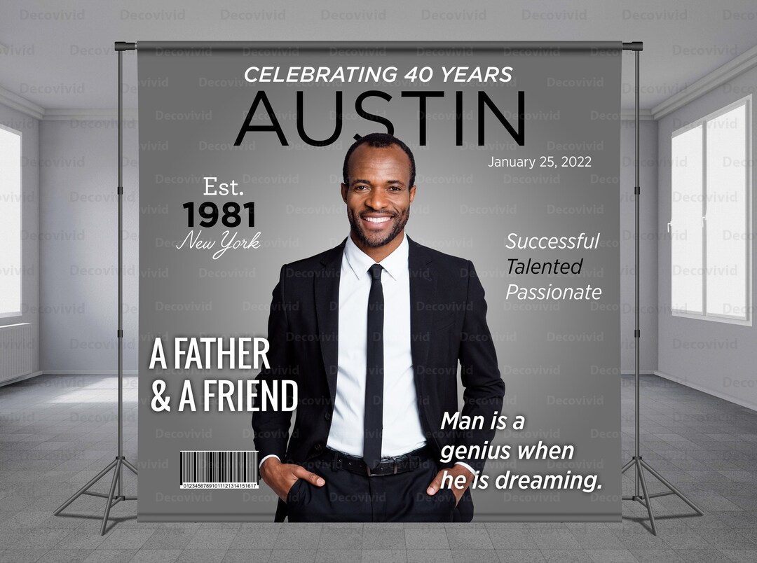 Magazine Cover Birthday Backdrop, Legend, Man, Myth, Customized Theme ...