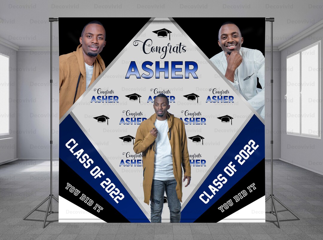 Graduation, Party Photo Backdrop, Add Your Photo, Custom Colors, School ...