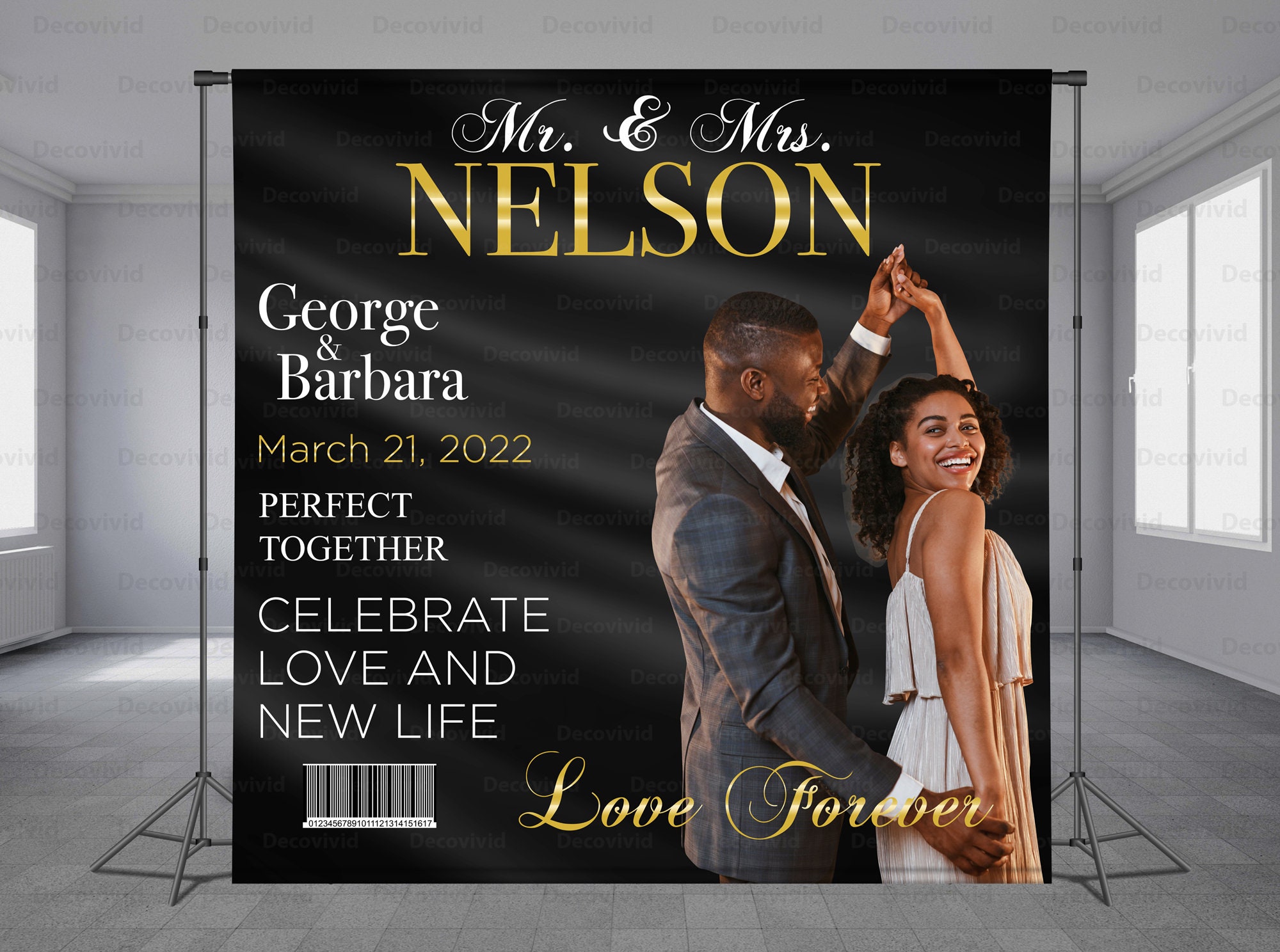 Wedding Magazine Cover Birthday Backdrop, Anniversary, Gold Black ...