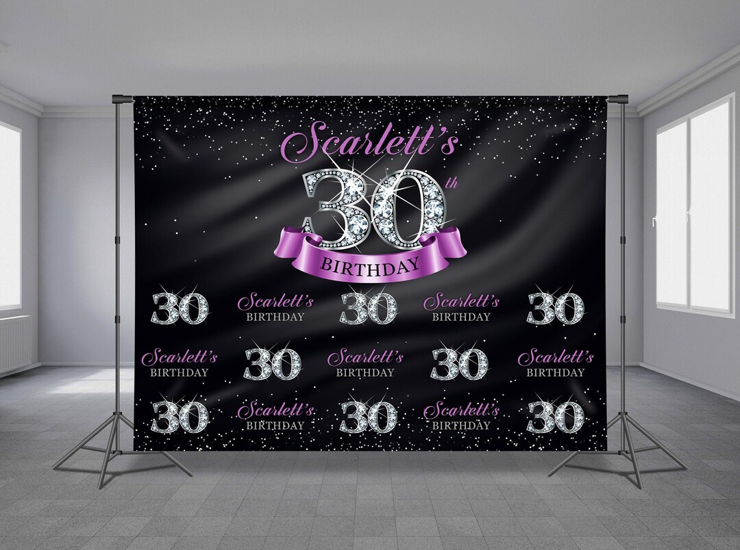 30th Birthday Step and Repeat, Backdrop, Bling Diamond Number, Editable ...