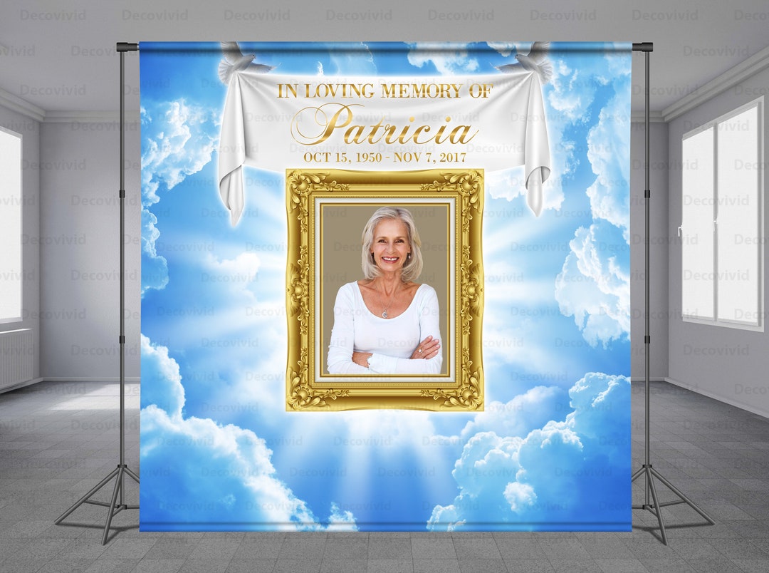 Funeral Backdrop Banner, Memorial Background, Heaven Blue Sky Clouds ...