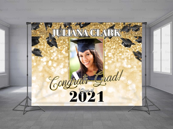 Graduation Backdrop Gold Glitter Background Add Personal | Etsy