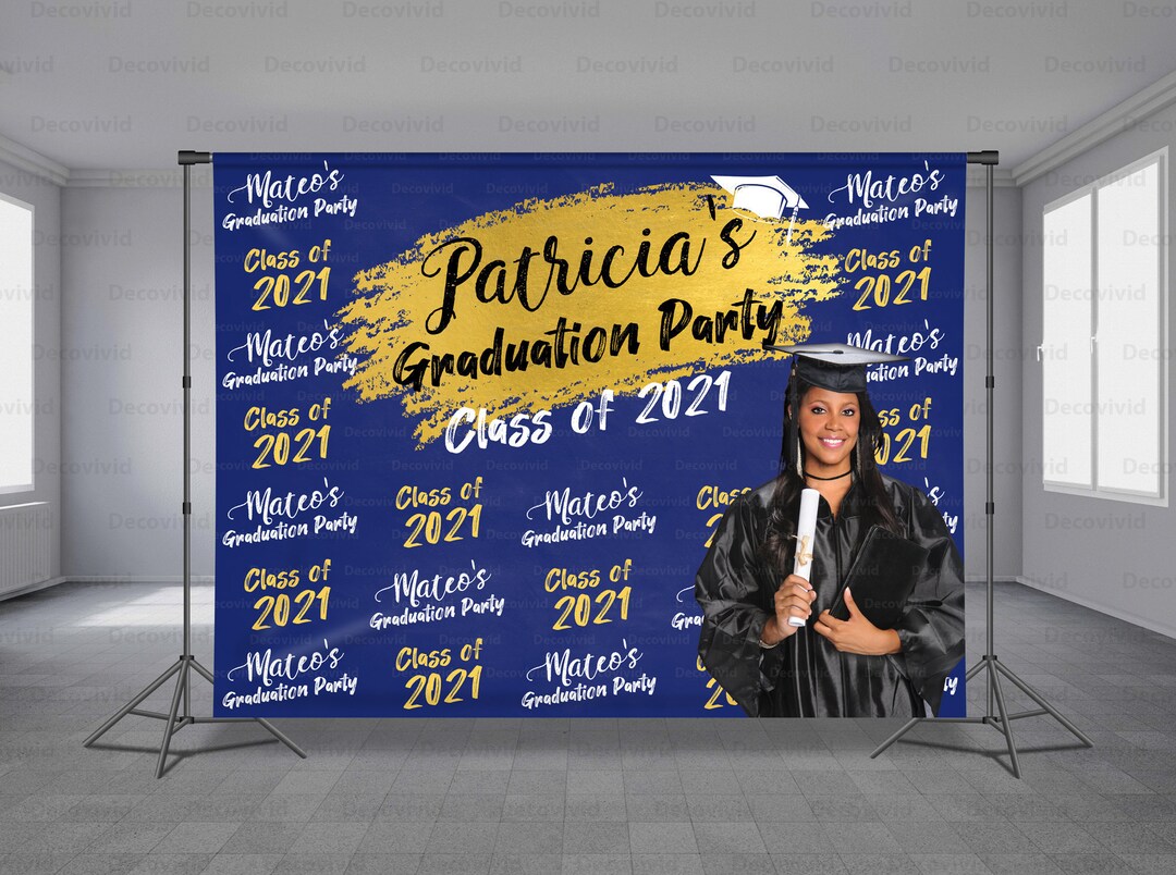 Graduation Backdrop, Add Your Photo, Golden Brush Frame, Custom Design ...