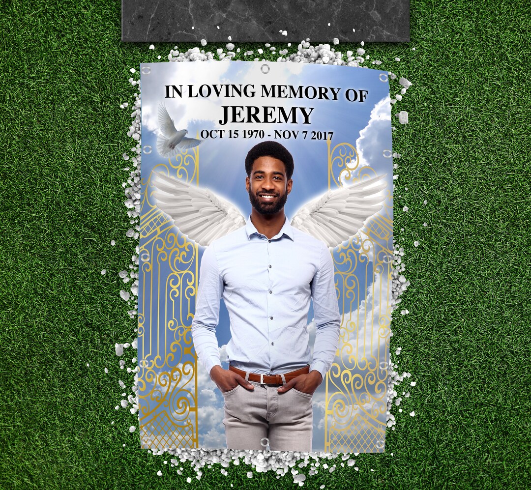 Funeral Grave Blanket, Memorial Grave Banner, Blue Sky Clouds, in ...