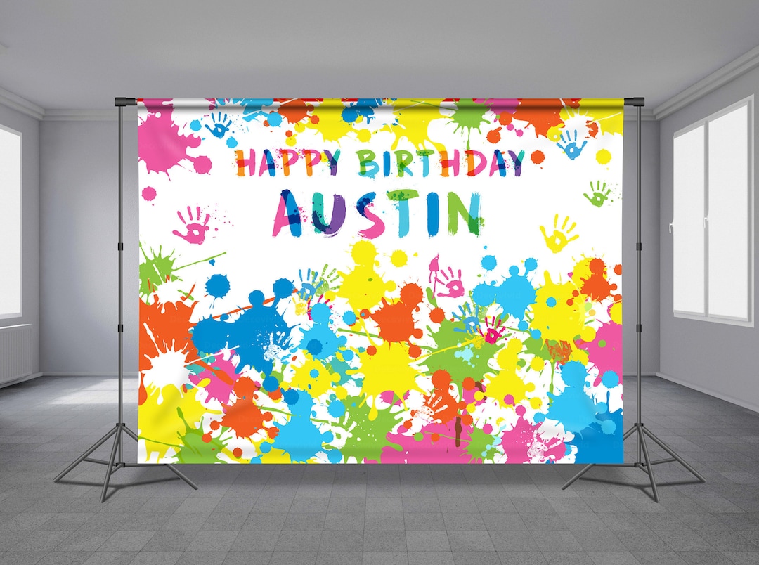 Color Paint Splash Birthday Backdrop, Colorful Theme, Hand Painting ...