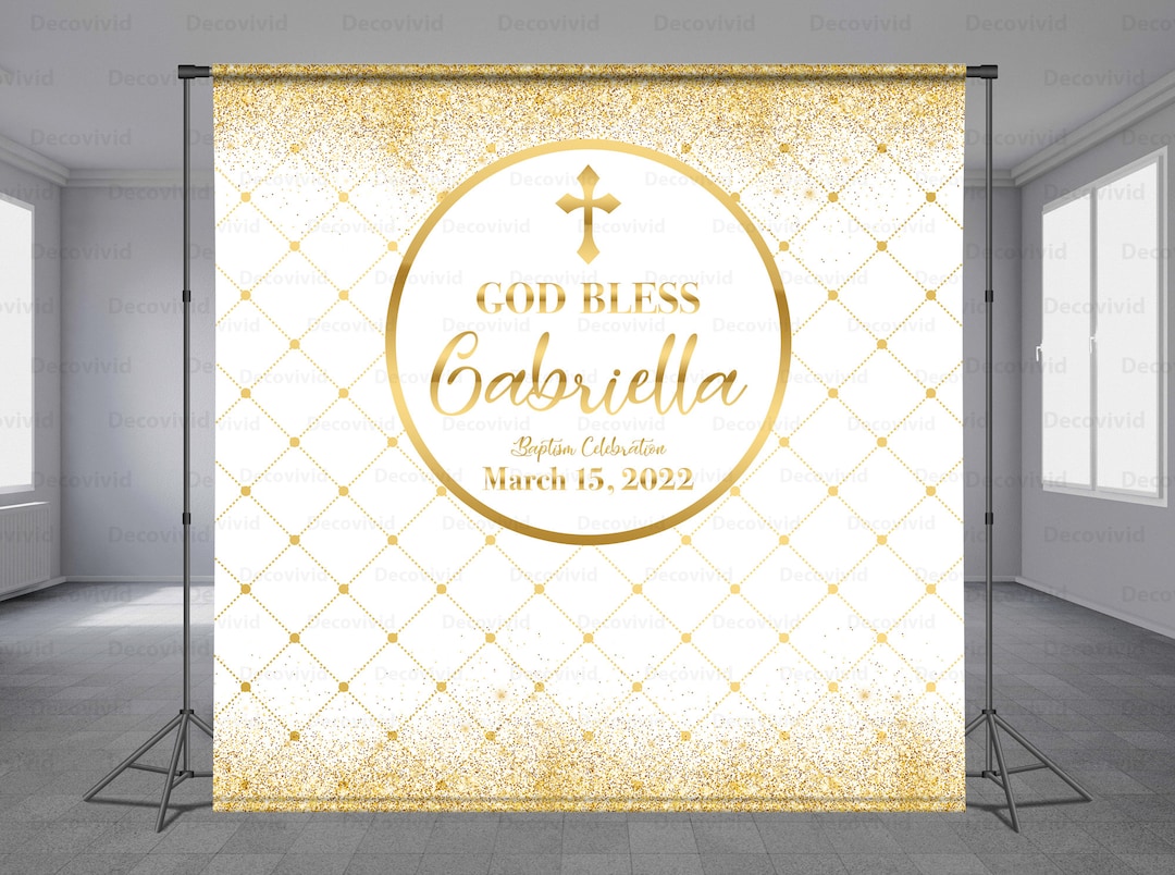 Golden Theme Baptism Backdrop, Christening Backdrop, Holy Baby Theme ...