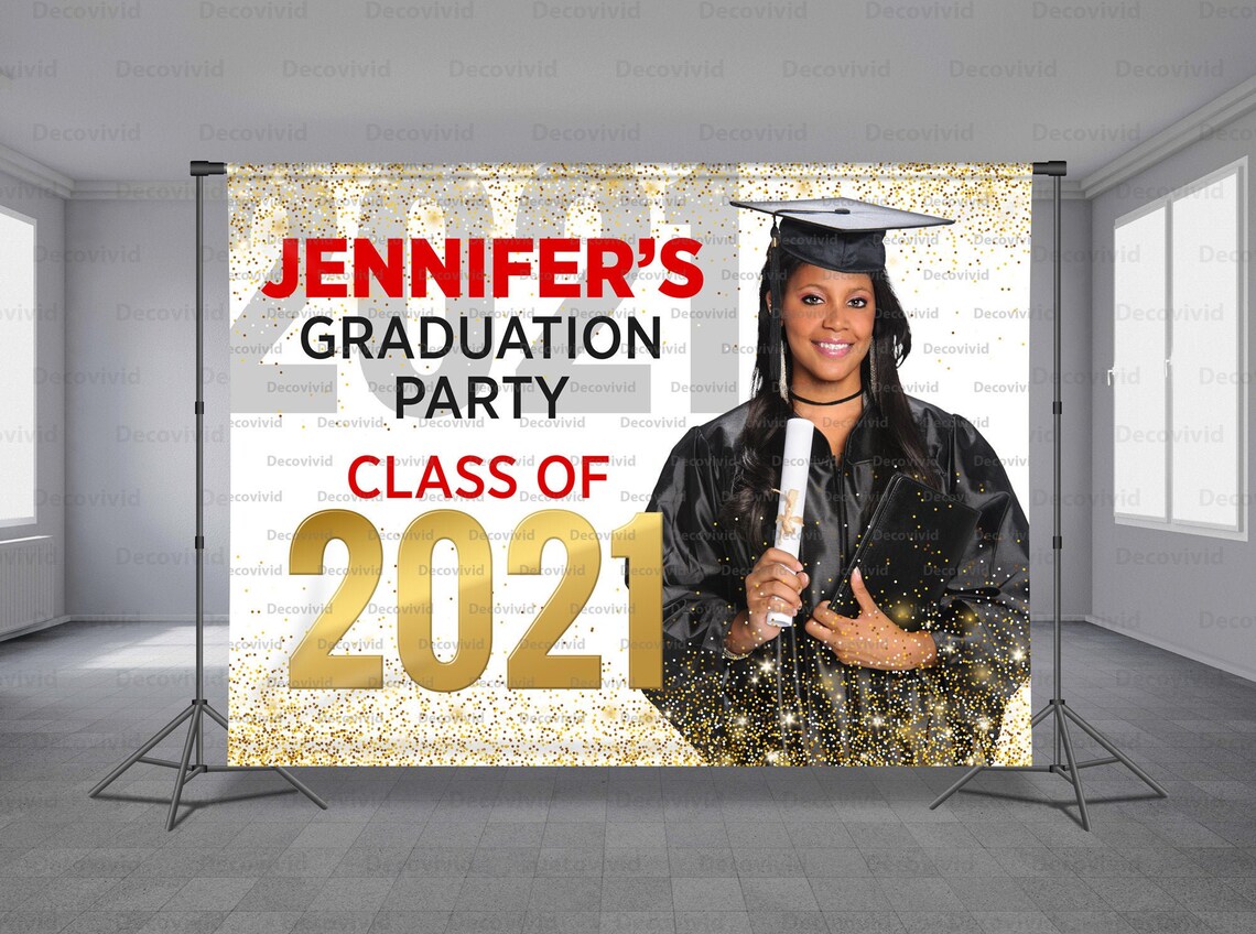 Graduation Party Backdrop Add Photo Grad Photo Booth Gold - Etsy