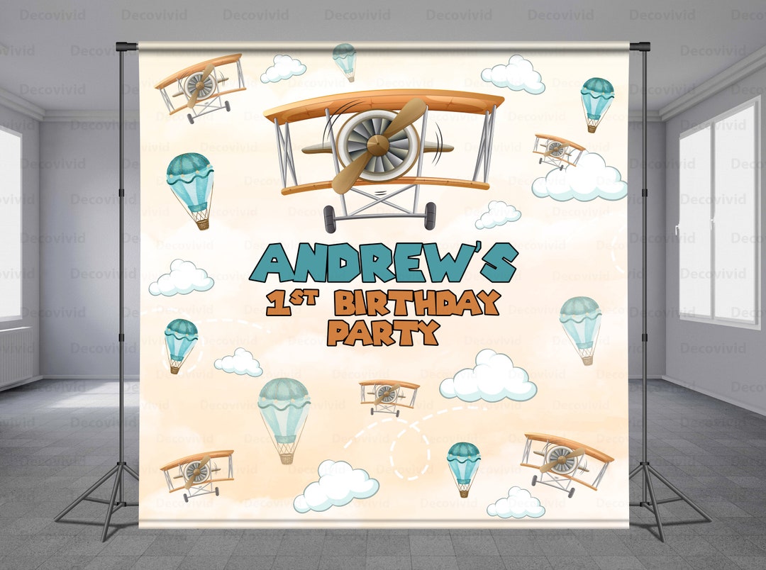 Vintage Airplane Birthday Backdrop, Welcome Sign, Personalized, Vintage ...