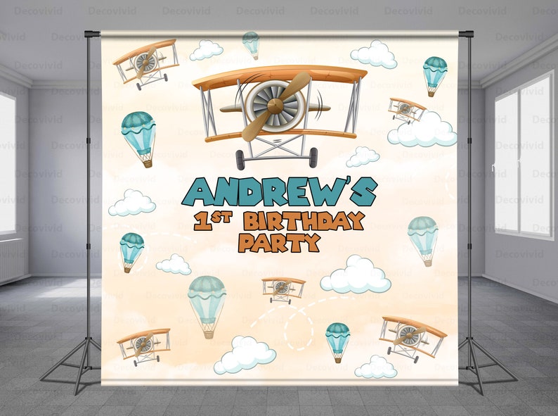 Vintage Airplane Birthday Backdrop, Welcome Sign, Personalized, Vintage ...