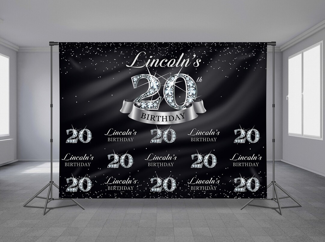 20th Birthday Silver Step and Repeat, Event Backdrop, Bling Diamond ...