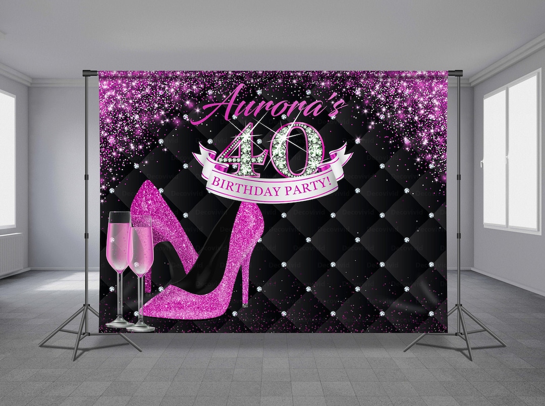 40th Glitter High Heels Shoes Birthday, Pink Step and Repeat, Backdrop ...