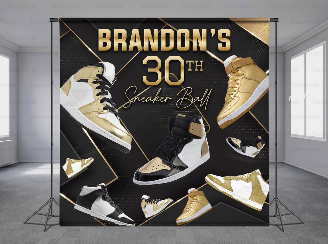 Gold and Black Sneaker Ball Backdrop, Sneaker Gala Birthday Banner ...