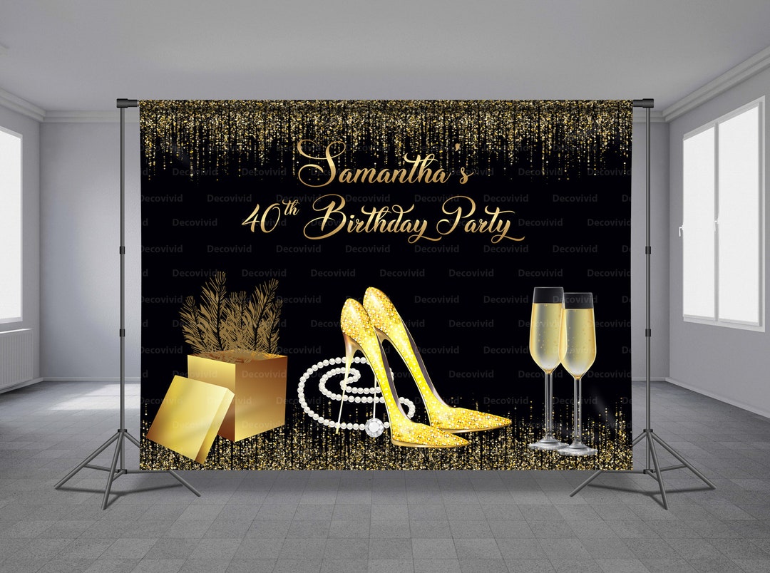 Gold High Heel Shoes, Champagne Glass, Glitter Backdrop, Aniversary ...