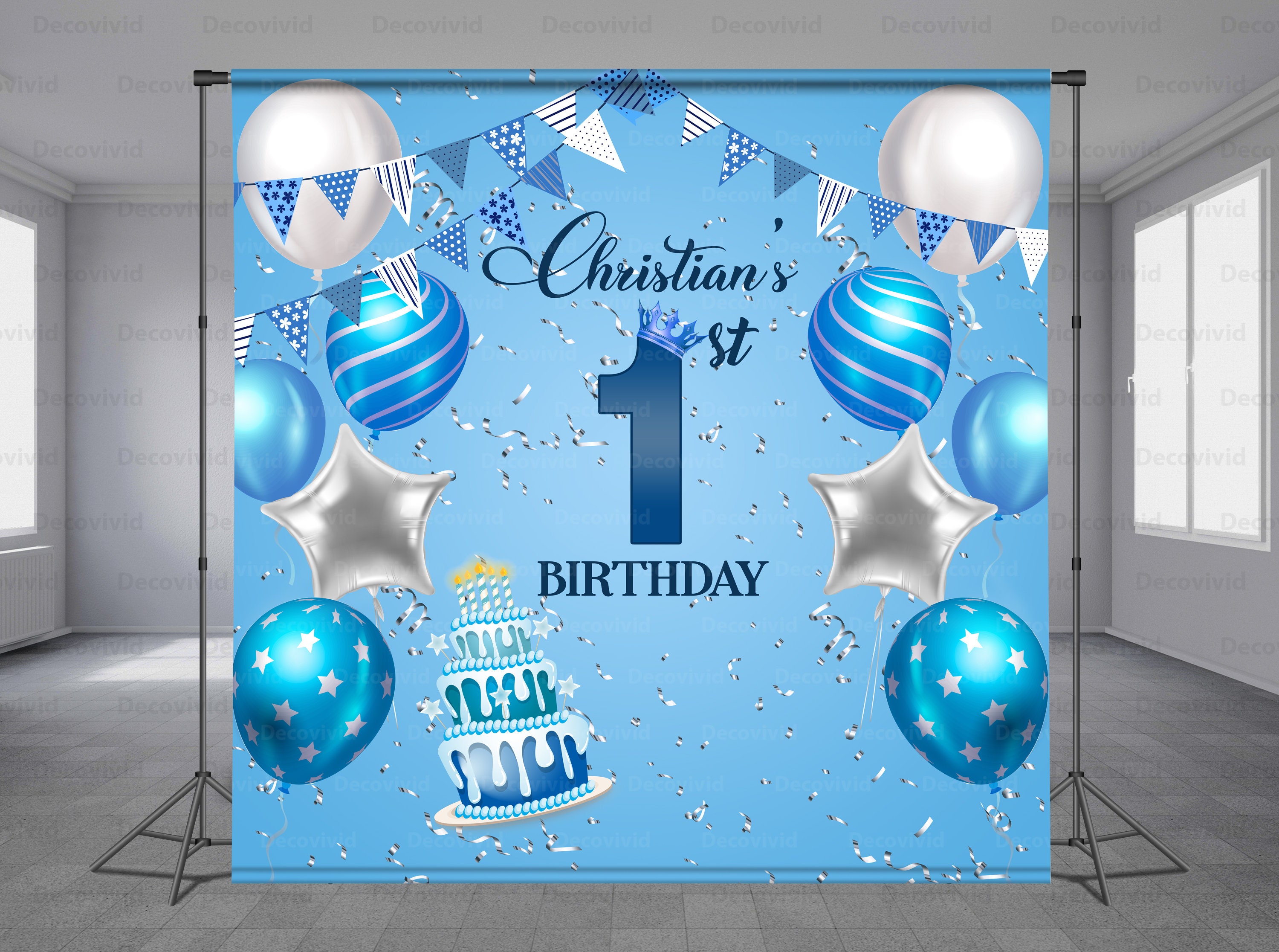 Balloons Birthday Backdrop Blue Background Kids Birthday - Etsy