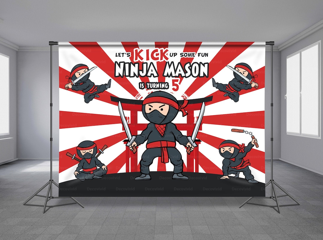 Japanese Ninja Birthday Backdrop, Lets Kick up Some Fune, Little Ninja ...