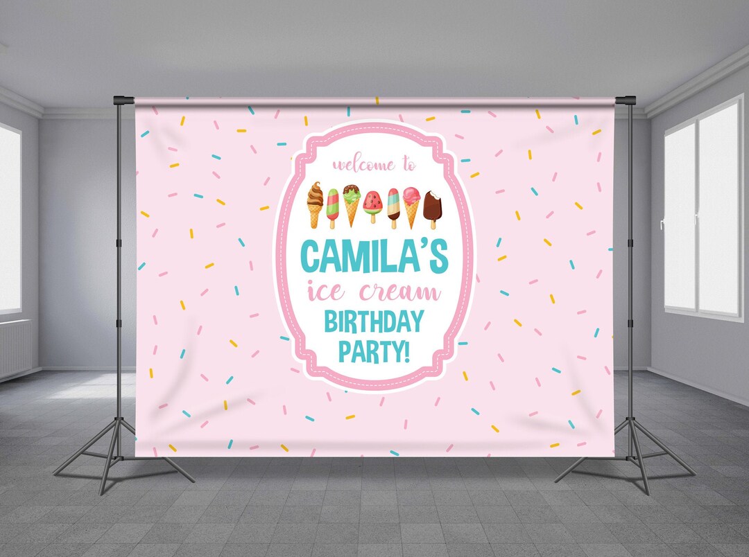 Ice Cream Sprinkles, Birthday Backdrop, Girl Theme, Pink Background ...