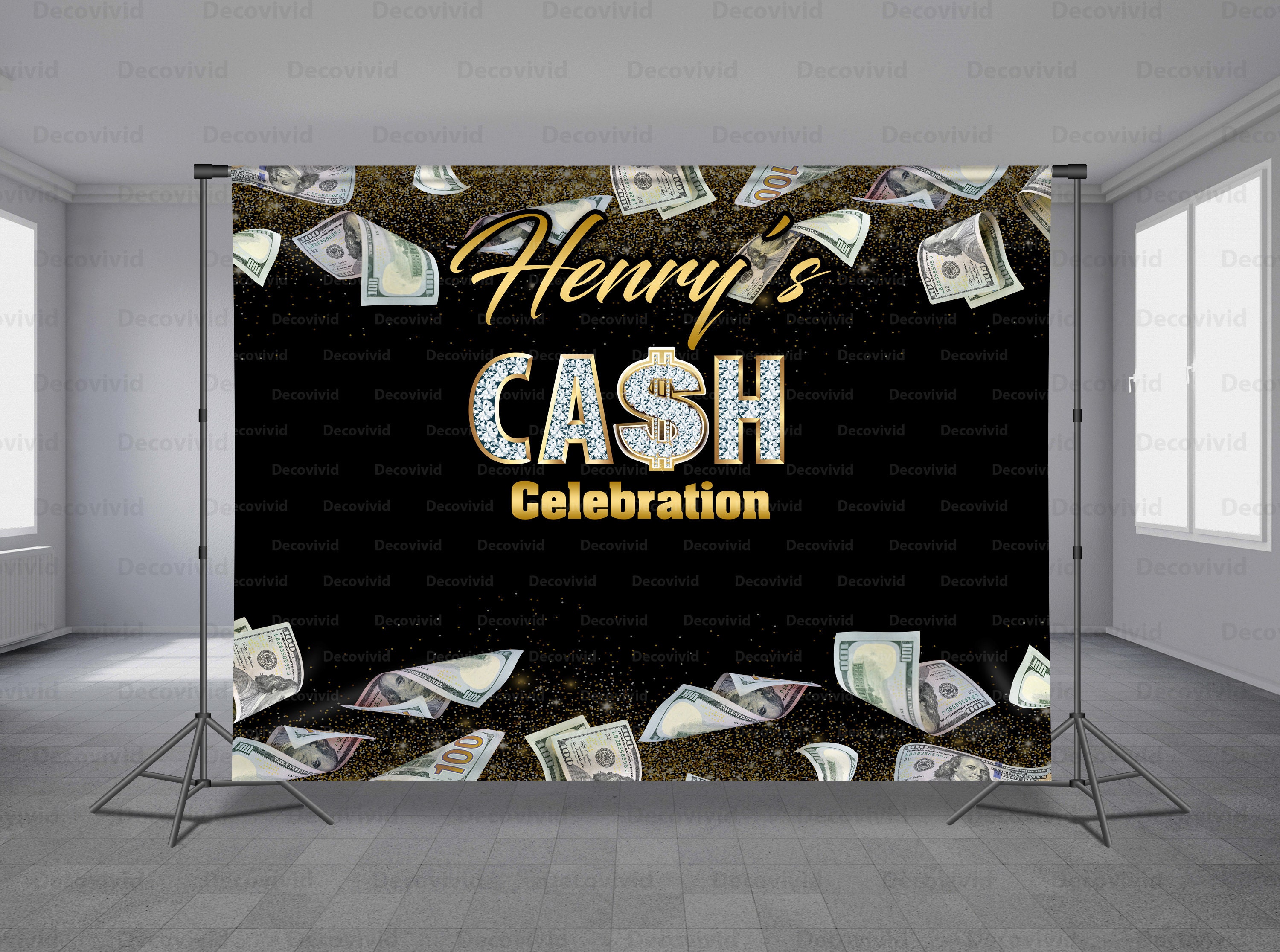 Money Birthday Backdrop, Cash Backdrop, Step and Repeat, Dollars, Sweet ...