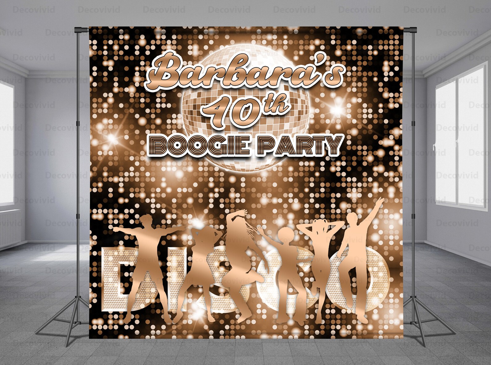 70's Dancer Boogie, Birthday Backdrop, Gold Disco Ball Theme, Retro ...