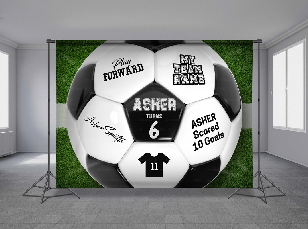Soccer Ball Birthday Backdrop, Full Editable Football Background, Sport ...