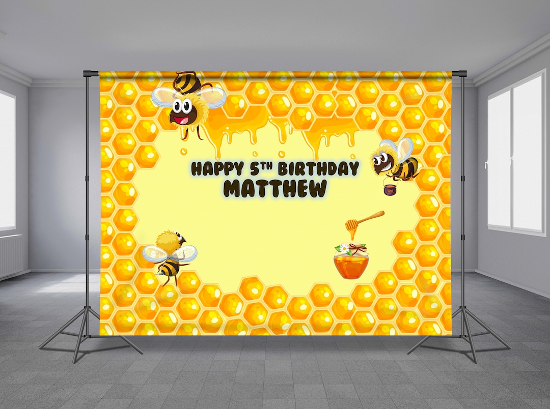 Honeycomb Birthday Backdrop, Bee Theme Party, Yellow Background, Baby ...
