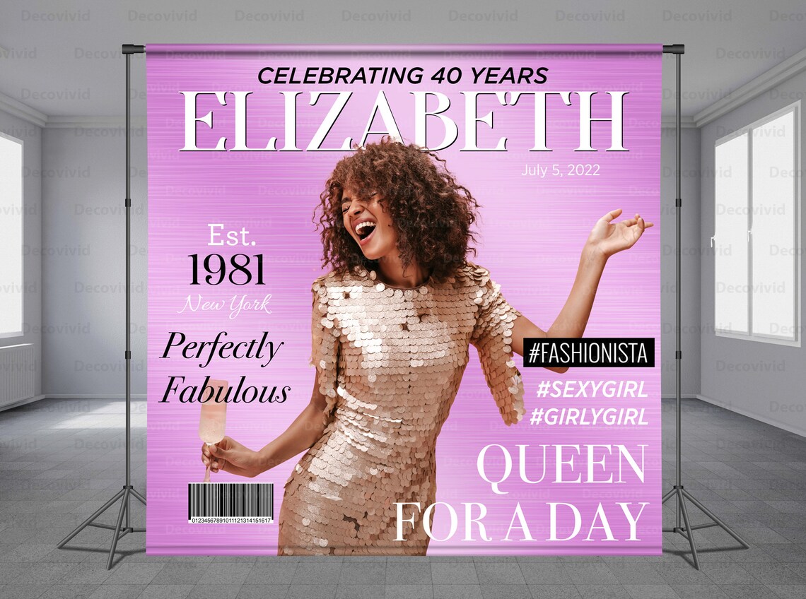Magazine Cover Birthday Backdrop, Editable Words and Quotes ...