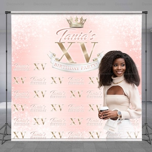XV Birthday Step and Repeat, Backdrop, Tan Color, Rose Gold, 15th ...