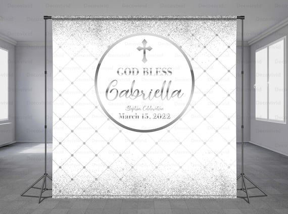 Silver Theme Baptism Backdrop Christening Backdrop Holy Baby | Etsy