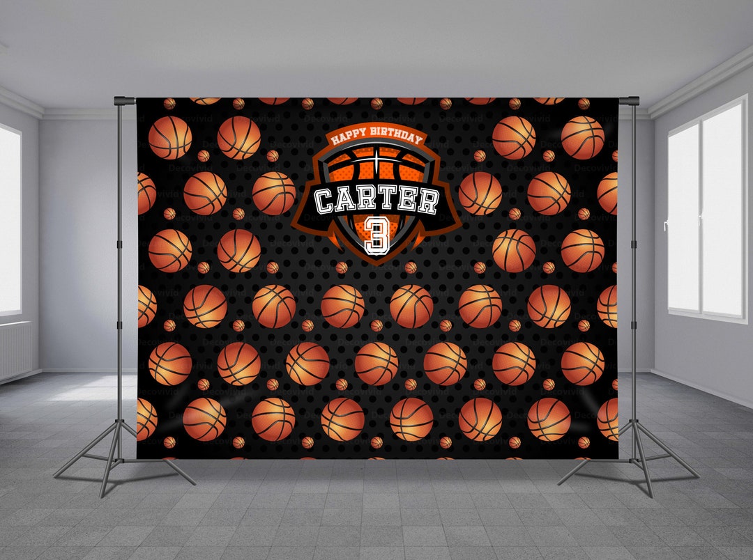 Basketball Step and Repeat Birthday Backdrop, Editable Background, Ball ...