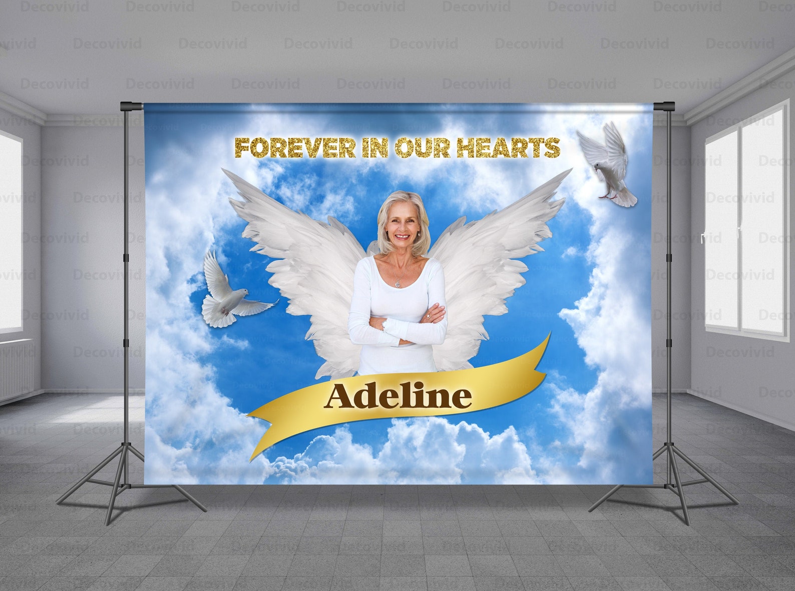 Funeral Backdrop Banner Memorial Blue Sky Clouds Steps to - Etsy