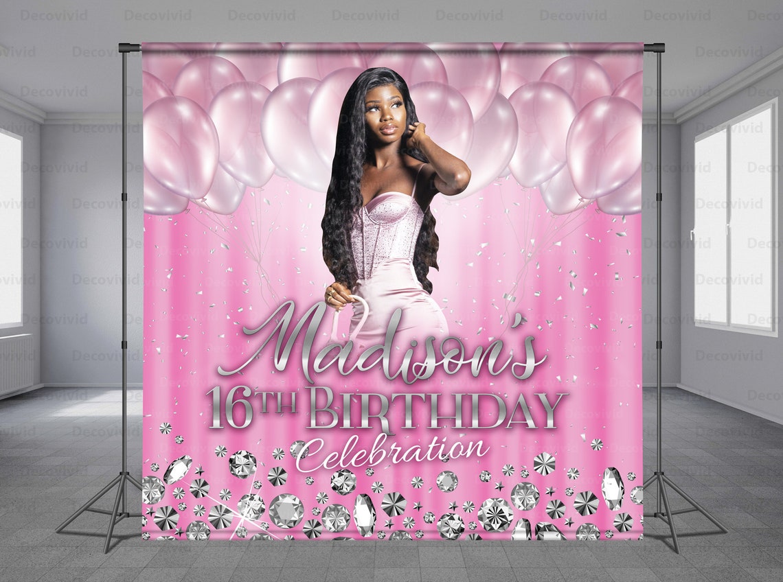 Sweet 16 Photo Backdrop Birthday Backdrop White Balloons - Etsy