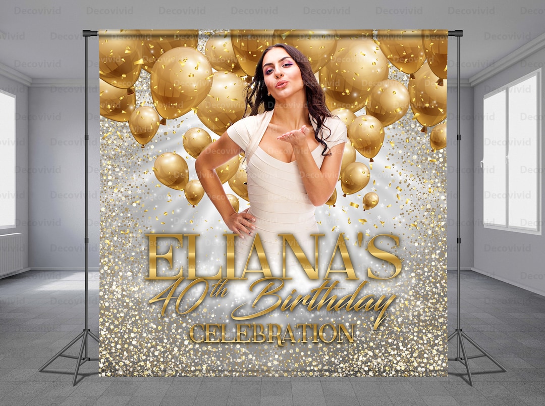 Gold and Silver Photo Backdrop, Birthday Backdrop, Gold Balloons ...
