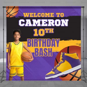 Basketball Team Birthday Backdrop, Custom Background, Purple Yellow ...